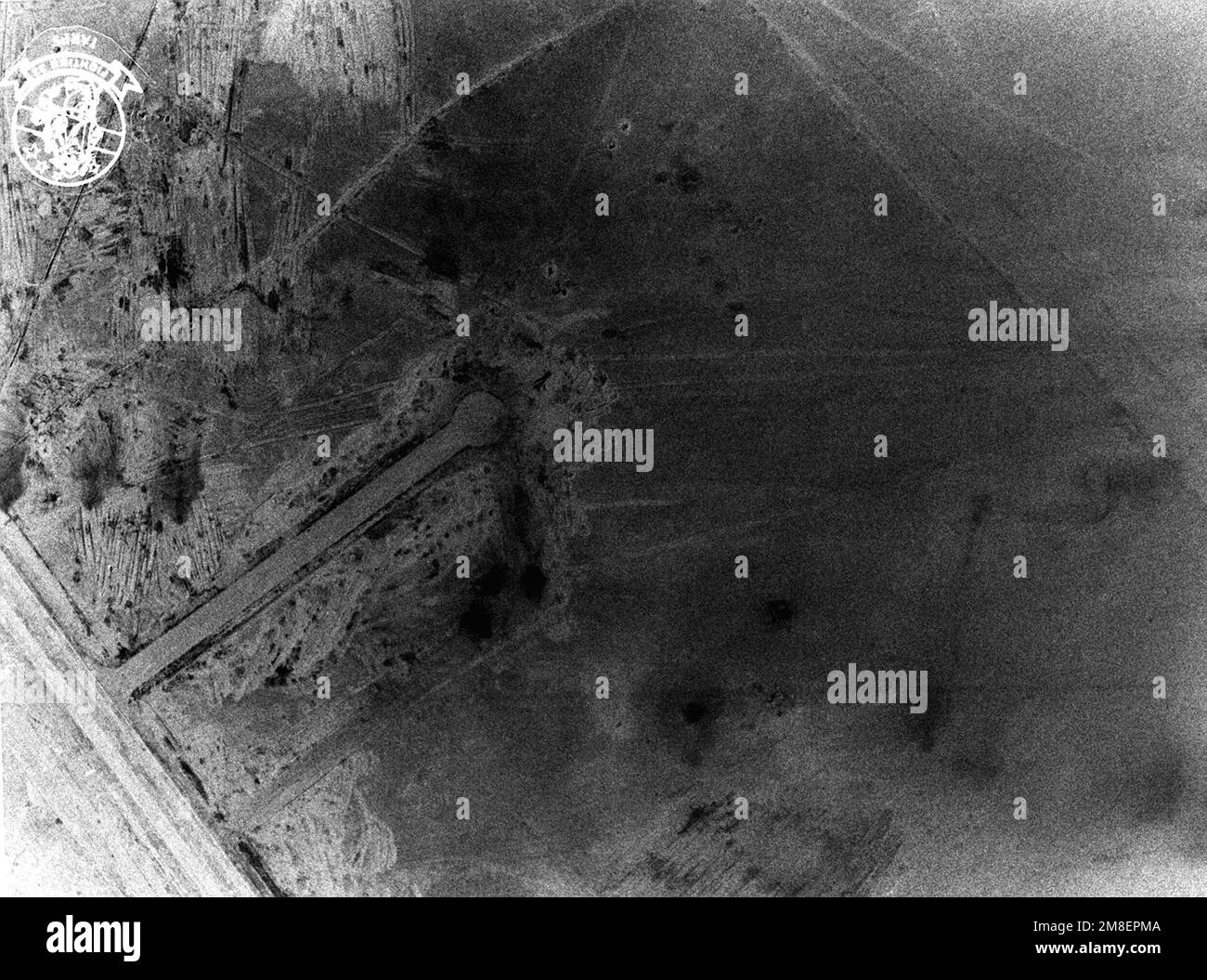 An overhead view of an Iraqi airfield during Operation Desert Storm ...