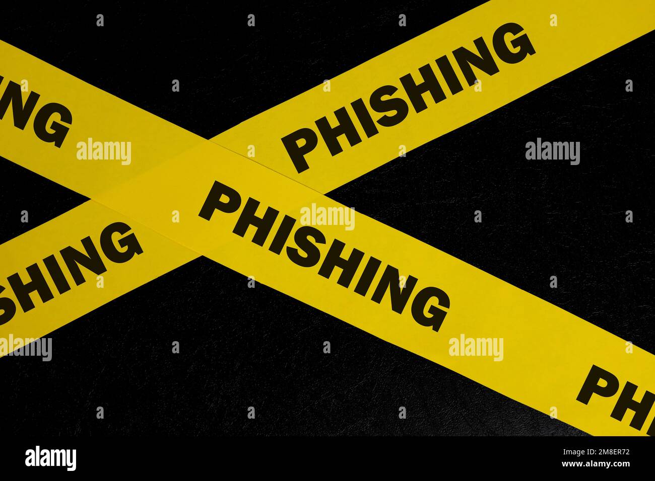 Phishing scam alert, caution and warning concept. Yellow barricade tape ...