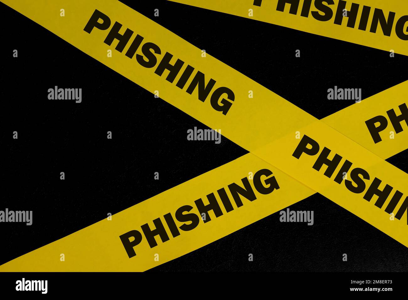 Phishing scam alert, caution and warning concept. Yellow barricade tape ...
