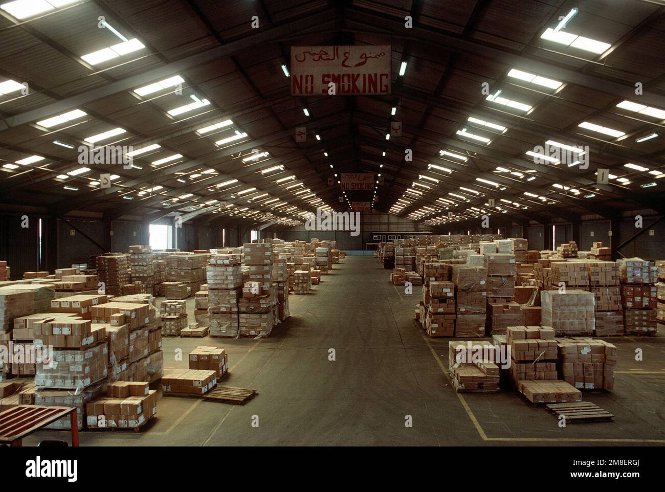 An interior view of a warehouse containing supplies brought to Saudi ...