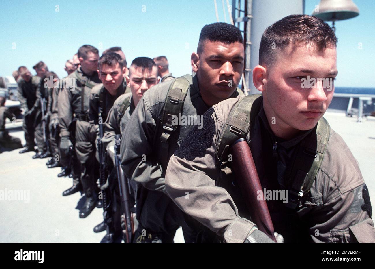 Members of the Marine detachment from the nuclear-powered aircraft ...