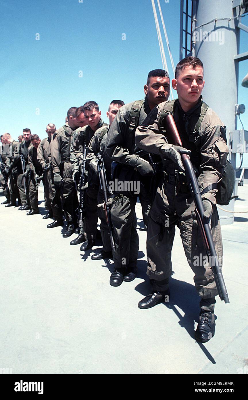 Members of the Marine detachment from the nuclear-powered aircraft ...