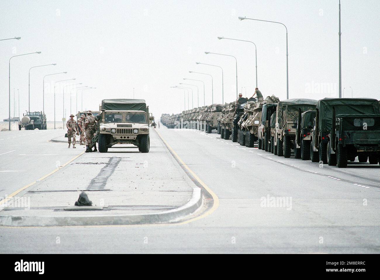 A column of Marine Corps LAV-25 light armored vehicles and M998 High ...