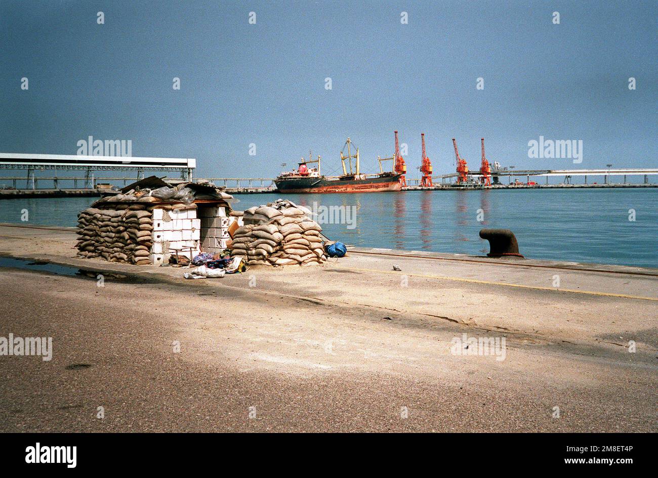 An abandoned Iraqi bunker stands on the pier following the withdrawal ...