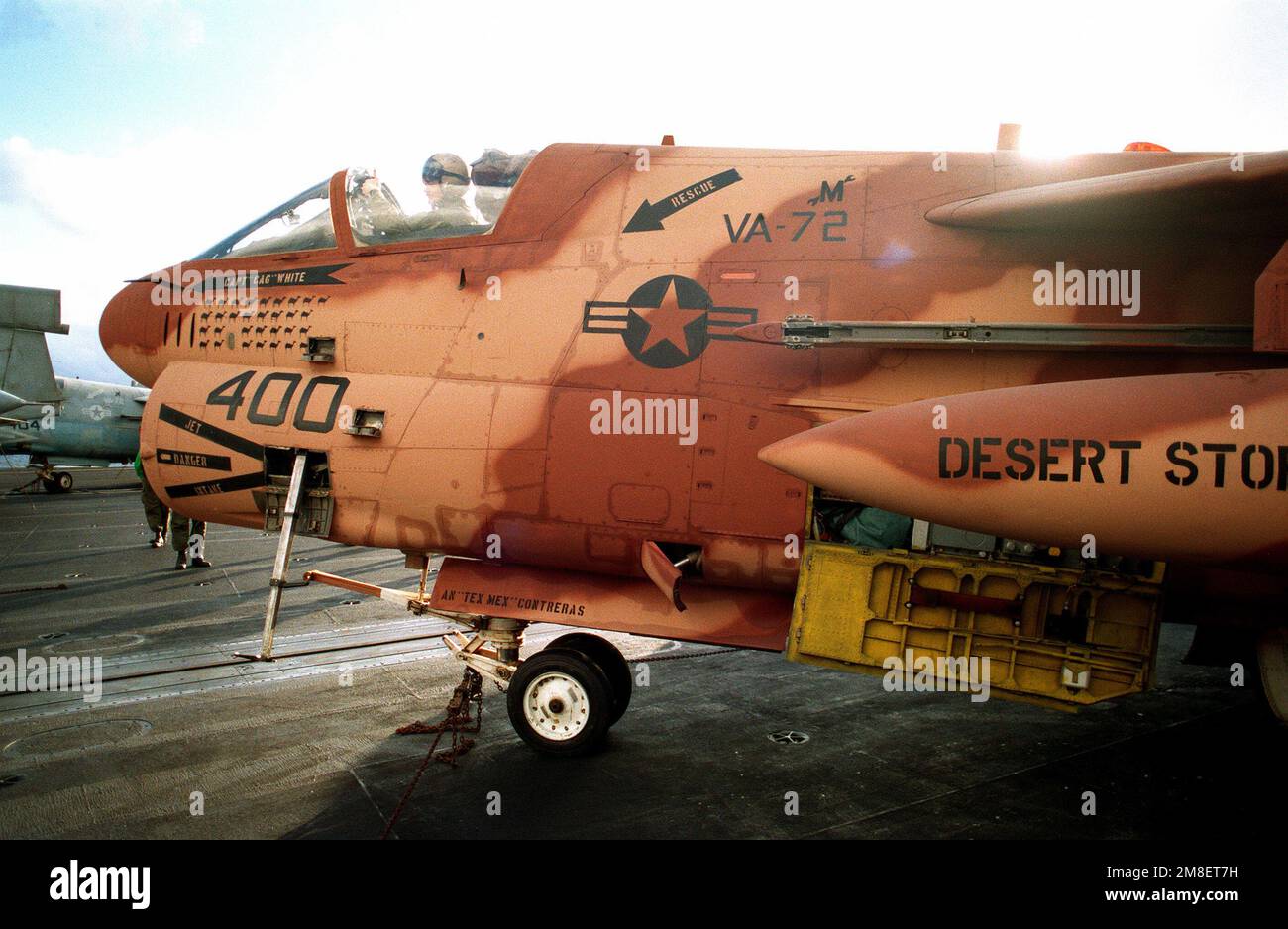 A partial left side view of an Attack Squadron 72 (VA-72) A-7E Corsair ...