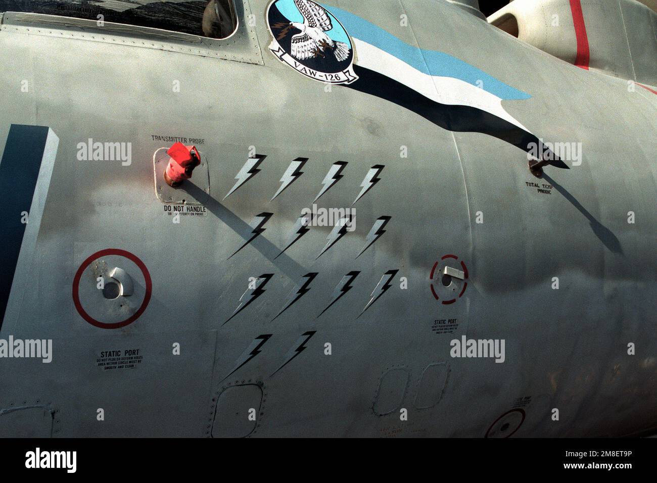 A close-up view of the markings on the side of a Carrier Airborne Early ...