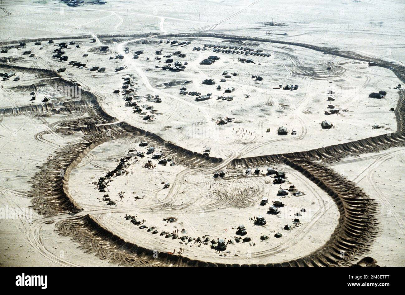 An aerial view of an Allied military encampment during Operation Desert ...