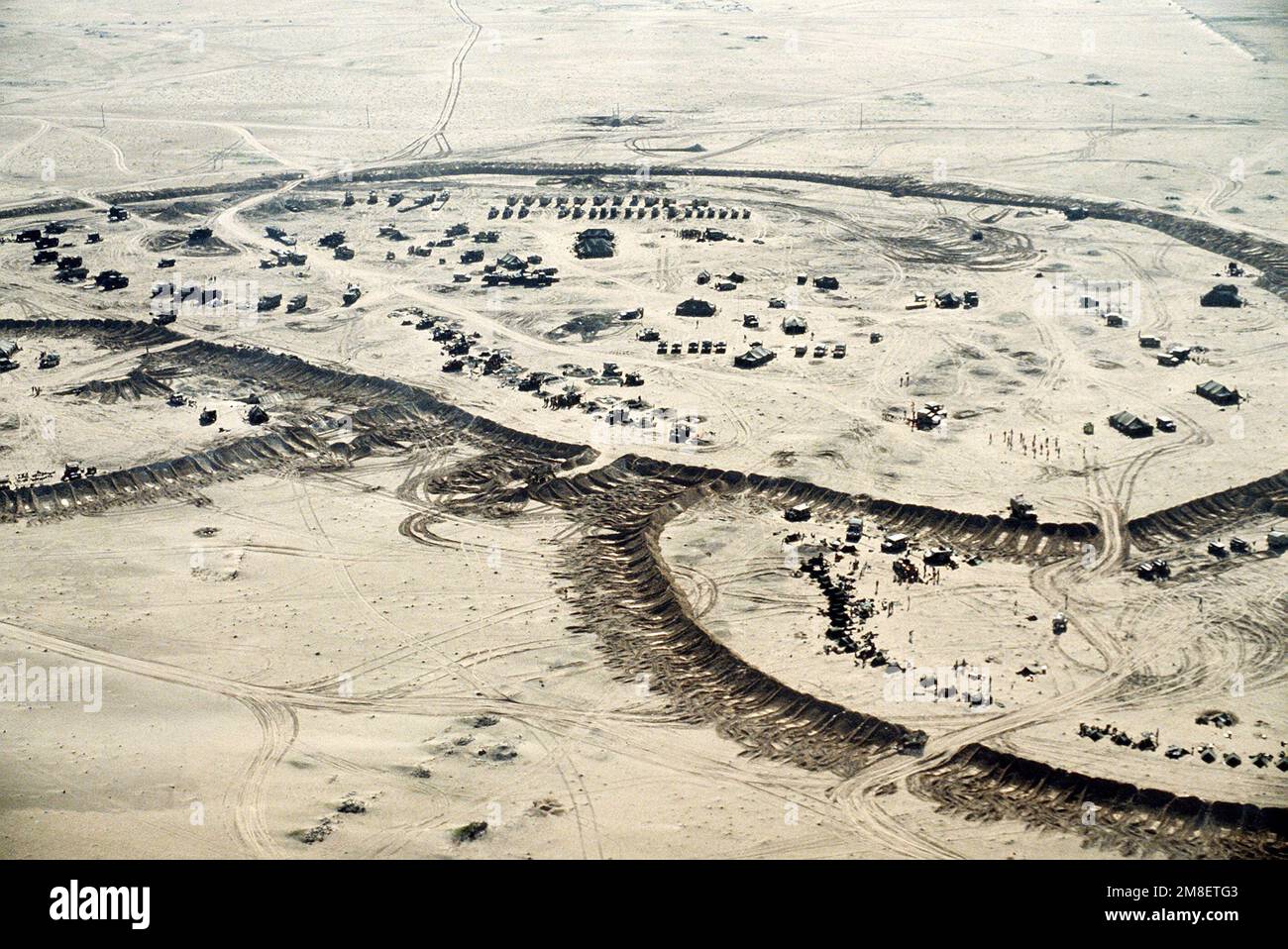 An aerial view of an Allied military encampment during Operation Desert ...