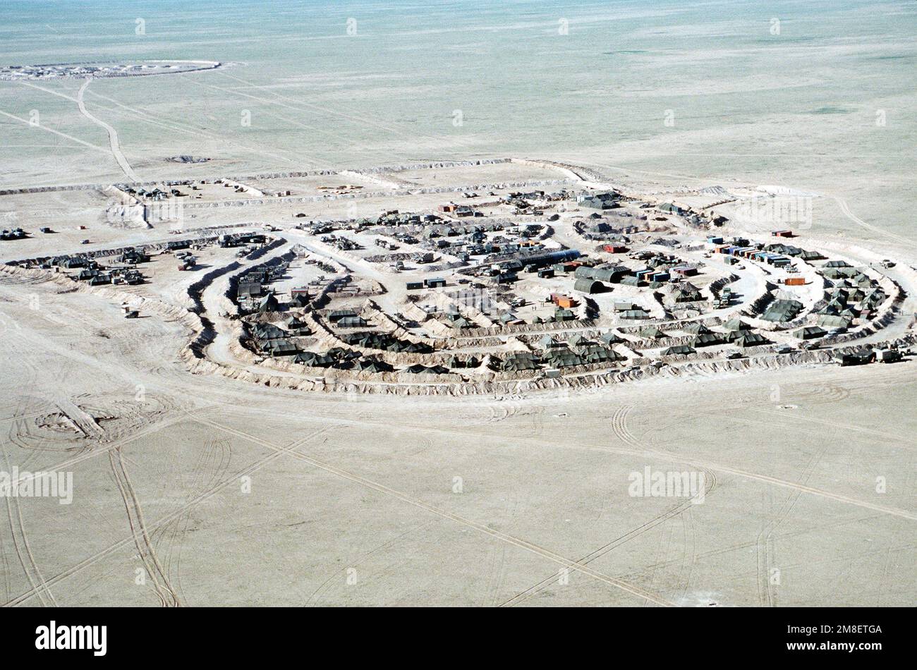An aerial view of an Allied military encampment during Operation Desert Storm.. Subject ...