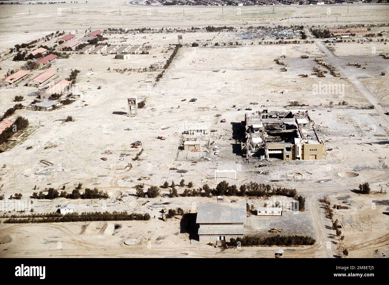 An aerial view of a military headquarters and barracks used by Iraqi ...