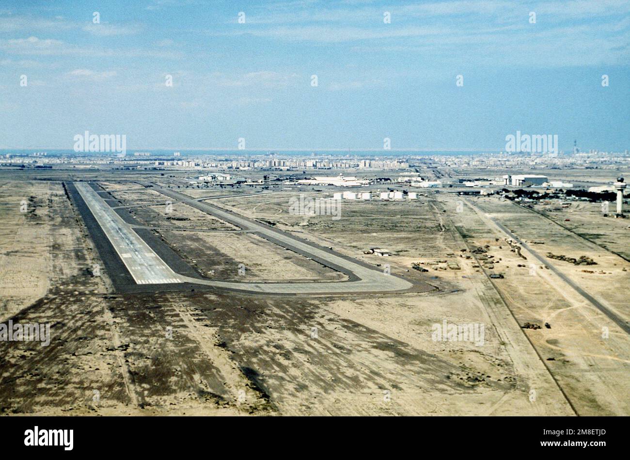 An aerial view of runways at Kuwait International Airport after the ...