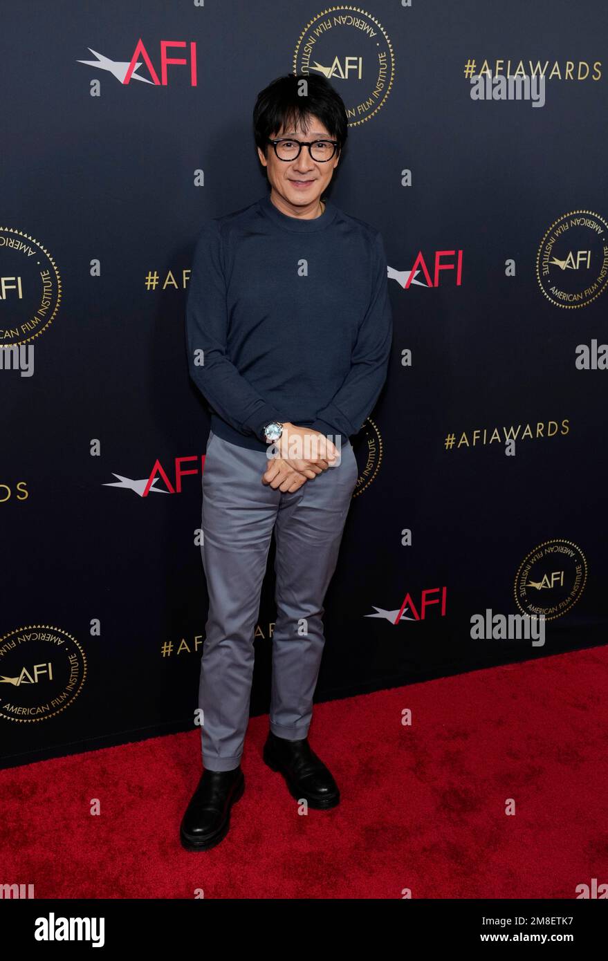 Actor Ke Huy Quan poses at the 2023 AFI Awards, Friday, Jan. 13, 2023 ...