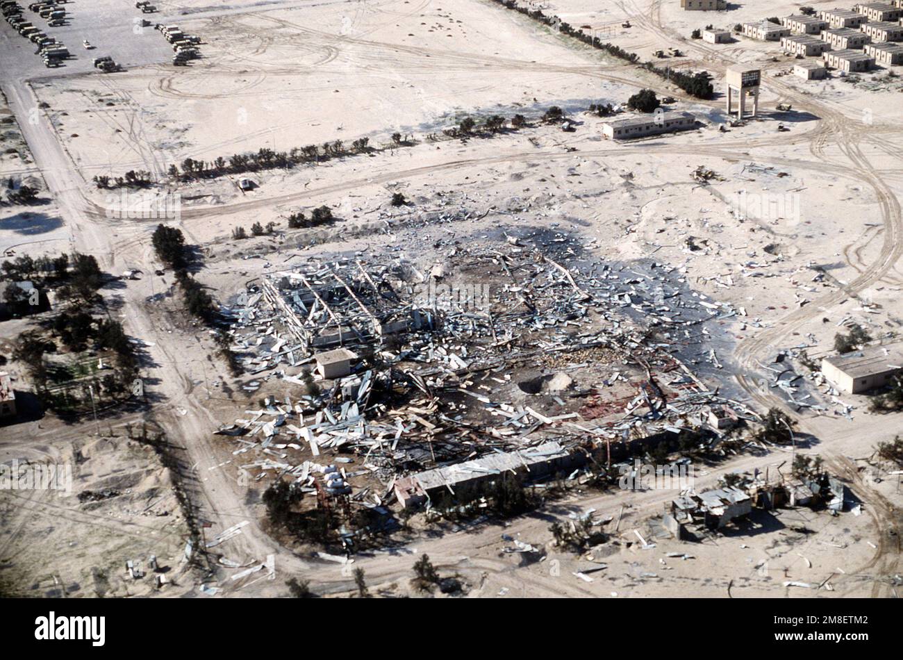 An aerial view of a military headquarters and barracks used by Iraqi ...