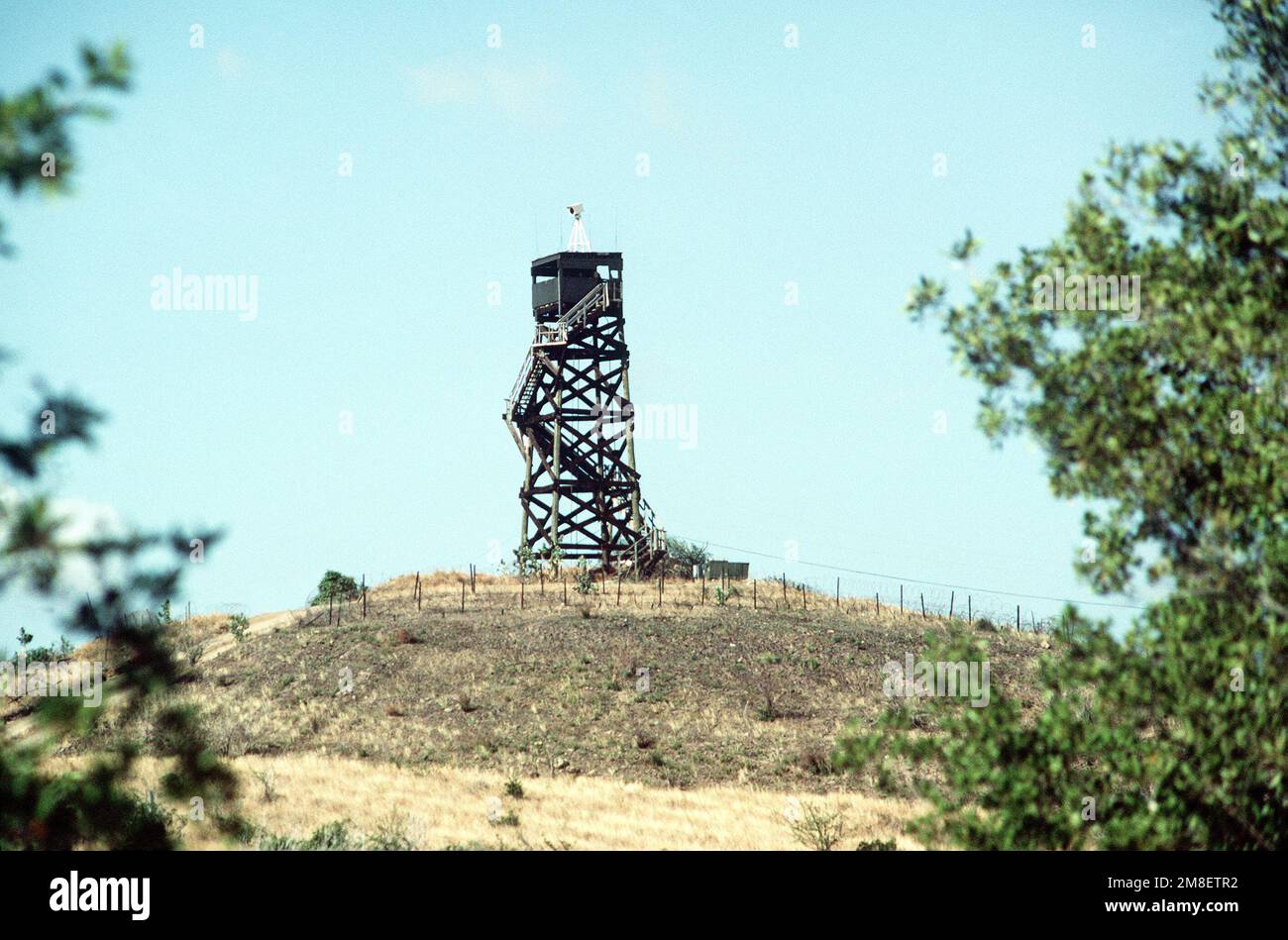 A view of one of the guard towers aboard the naval station. The towers ...
