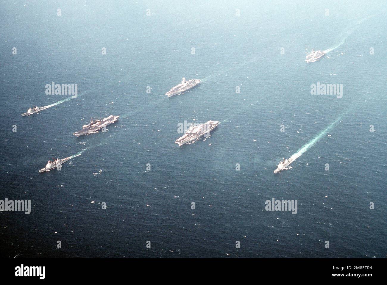 Seven ships of Battle Force Zulu steam in formation after the cease ...