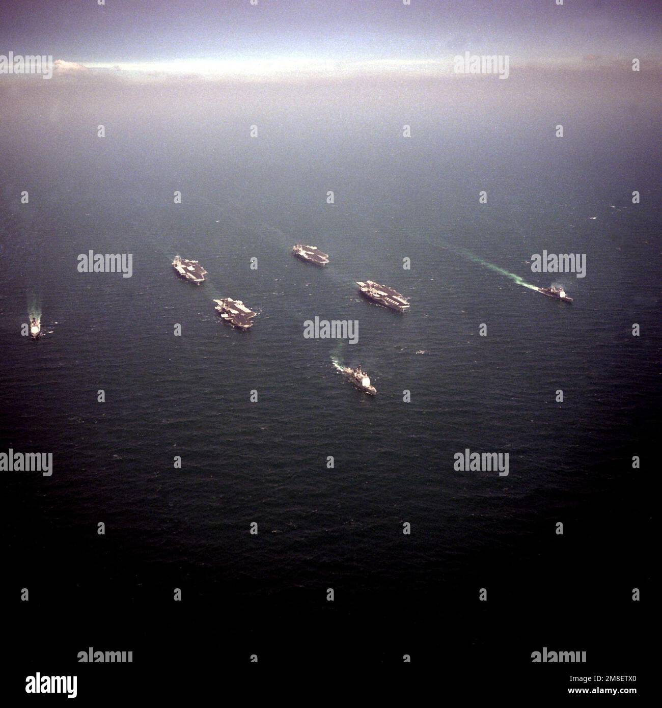 An aerial view of the ships of Battle Force Zulu underway at the ...