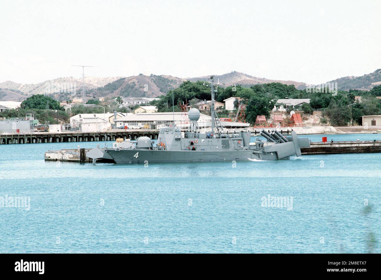 The patrol combatant missile hydrofoil USS AQUILA (PHM-4) lies tied up ...