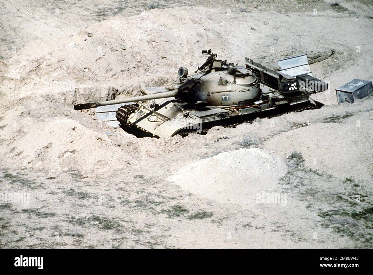 A view of an Iraqi T-55 main battle tank destroyed in a Coalition ...