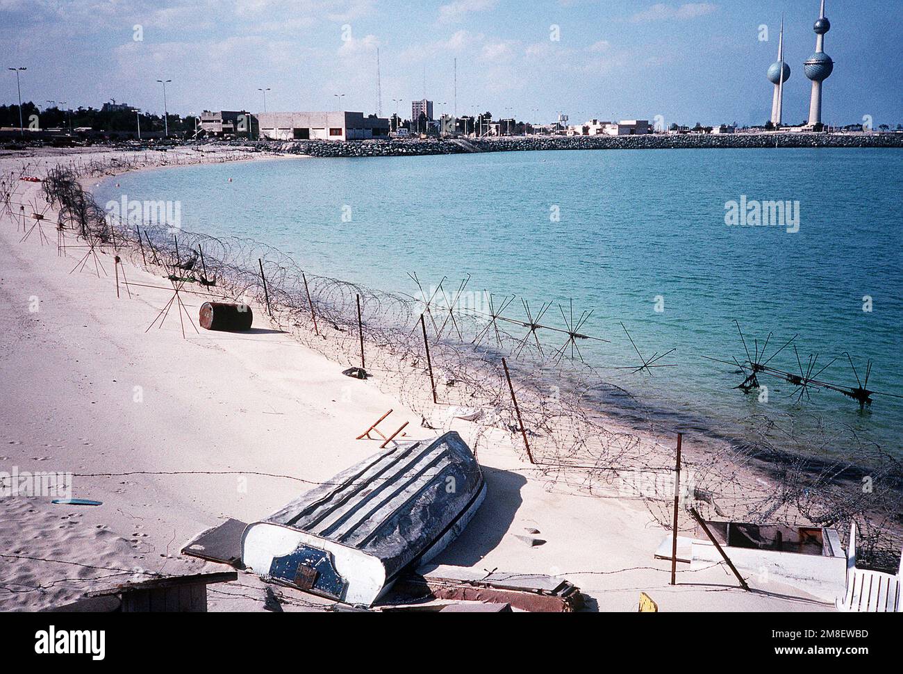 Barbed wire, mines and other obstacles erected during the Iraqi ...