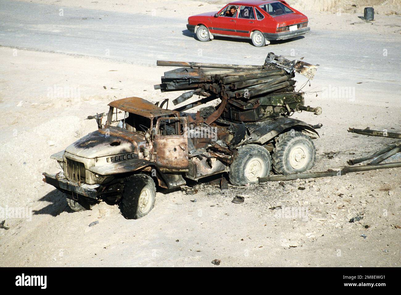 An Iraqi BM-21a 122mm multiple rocket launcher vehicle destroyed in the ...