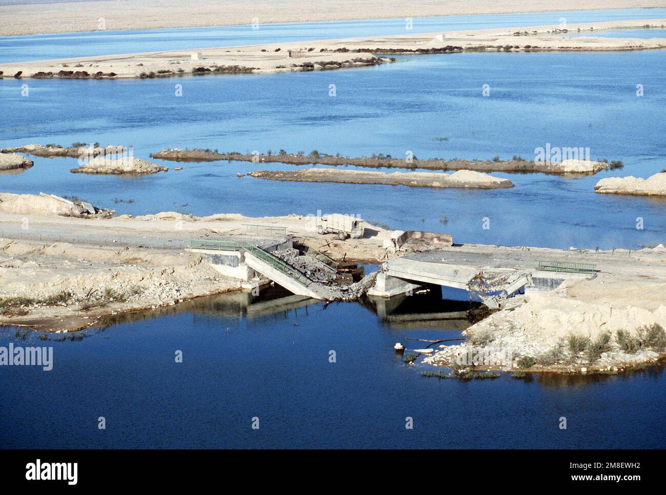 A bridge in the Euphrates River Valley destroyed during Operation ...