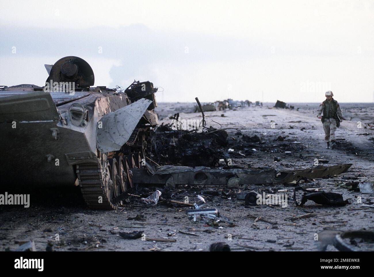 A demolished Iraqi BMP-1 mechanized infantry combat vehicle in the ...