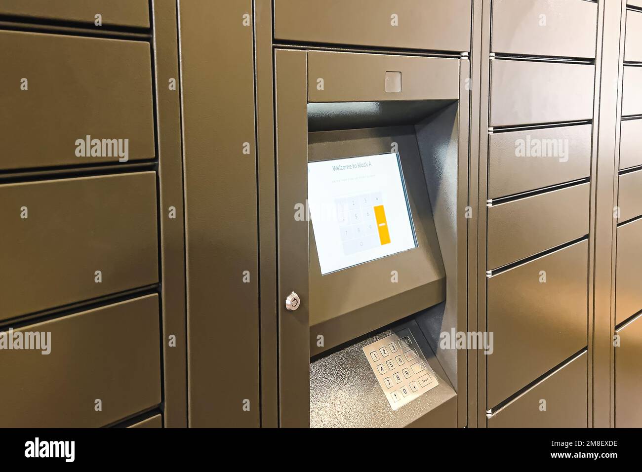 Close-up of lockers with a screen in the modern apartment condo Stock ...