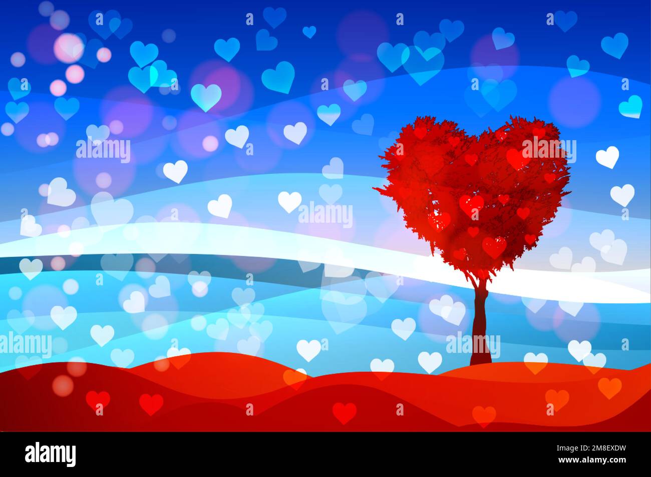 Tree in the shape of heart, valentines day background, vector fantasy ...