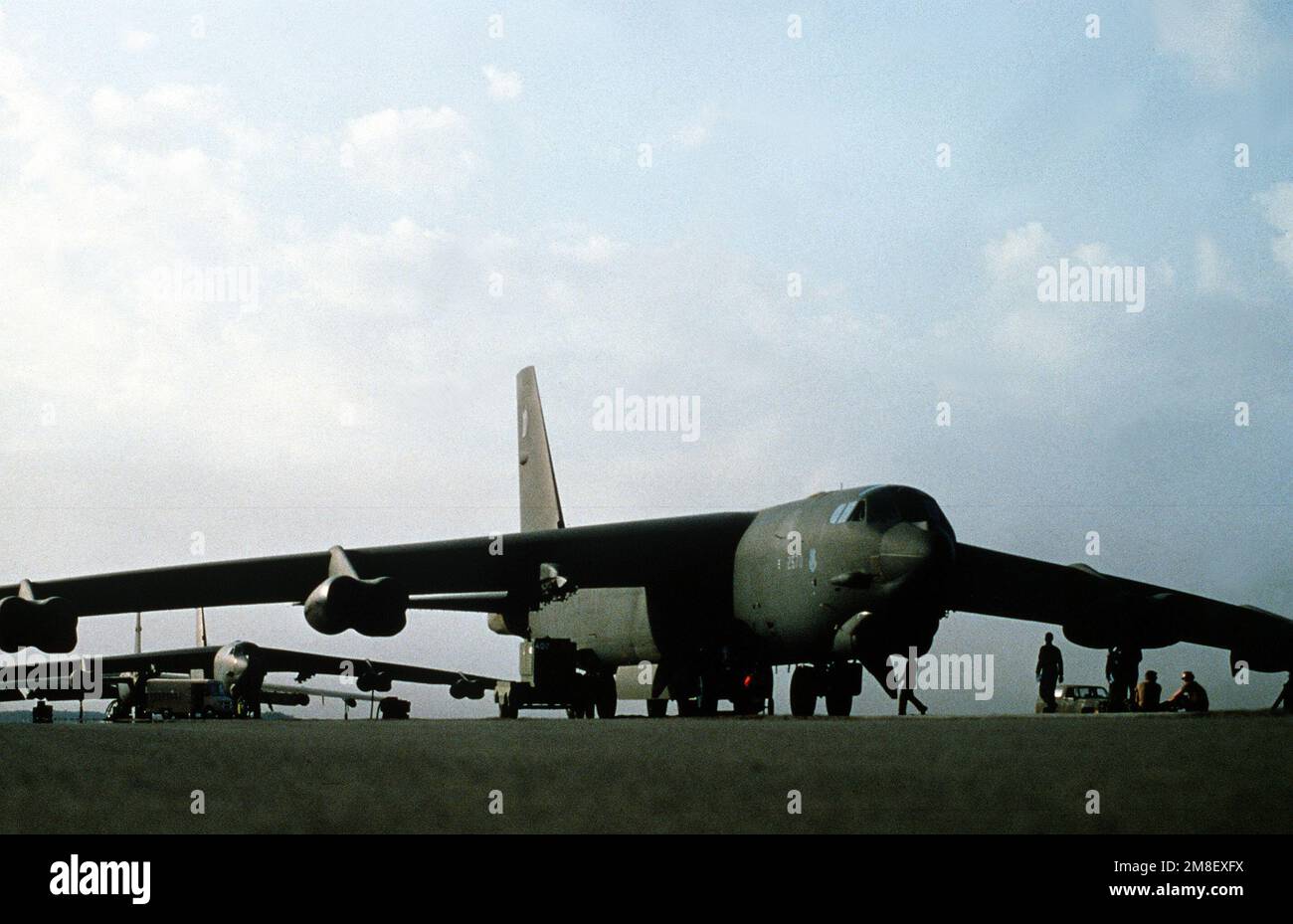 A B-52G Stratofortress aircraft is readied for its return flight to the ...