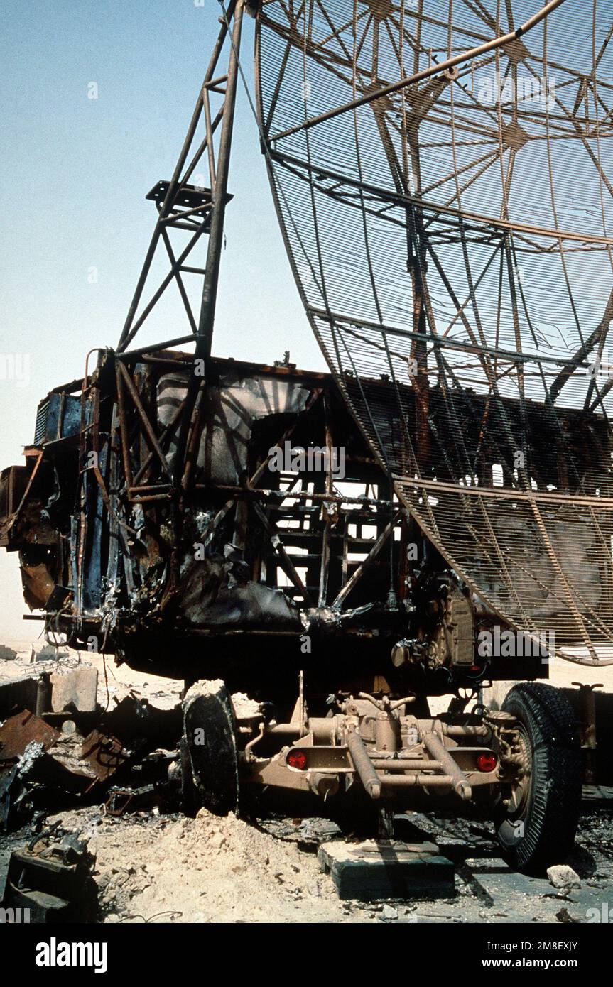 A view of an Iraqi radar and communications vehicle destroyed on the ...