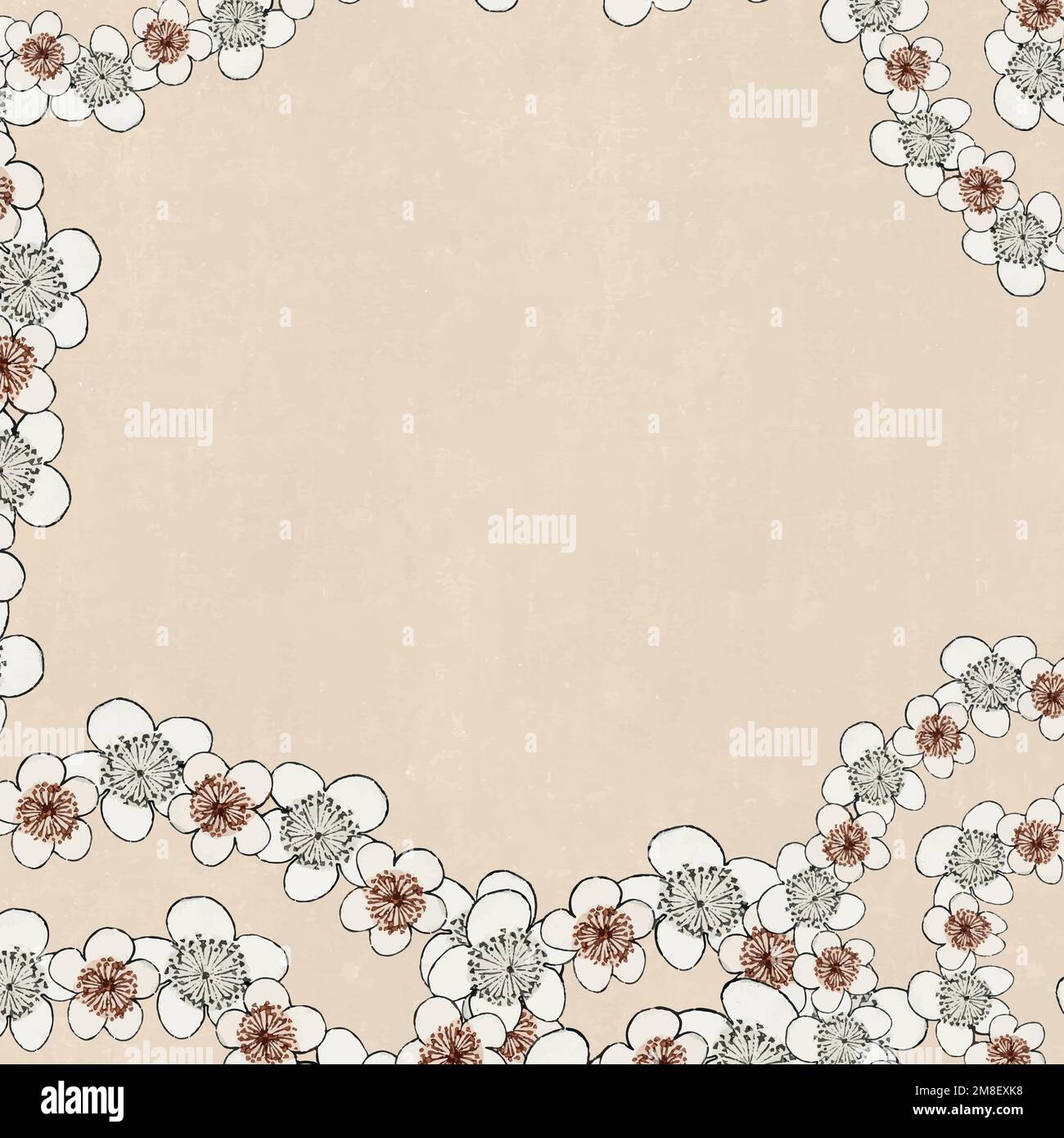 Japanese ume pattern vector frame, remix of artwork by Watanabe Seitei ...