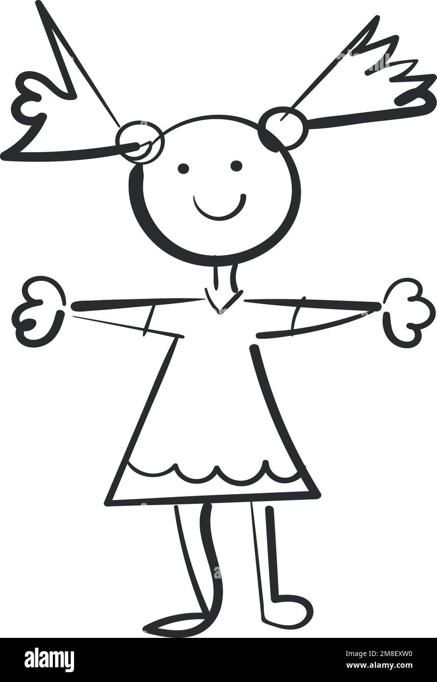 Girl sketch in childish drawing style. Cute doodle isolated on white ...