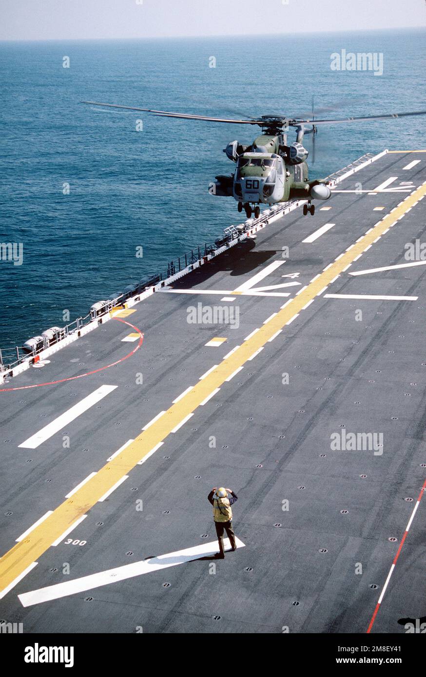 A landing signal enlisted man aboard the amphibious assault ship USS ...