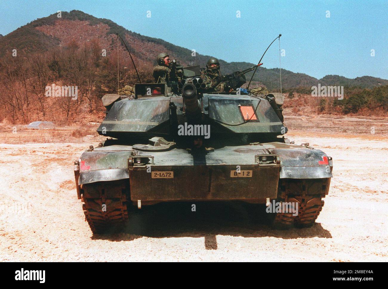 Front view of an M1A1 Tank during training maneuvers. Subject Operation ...