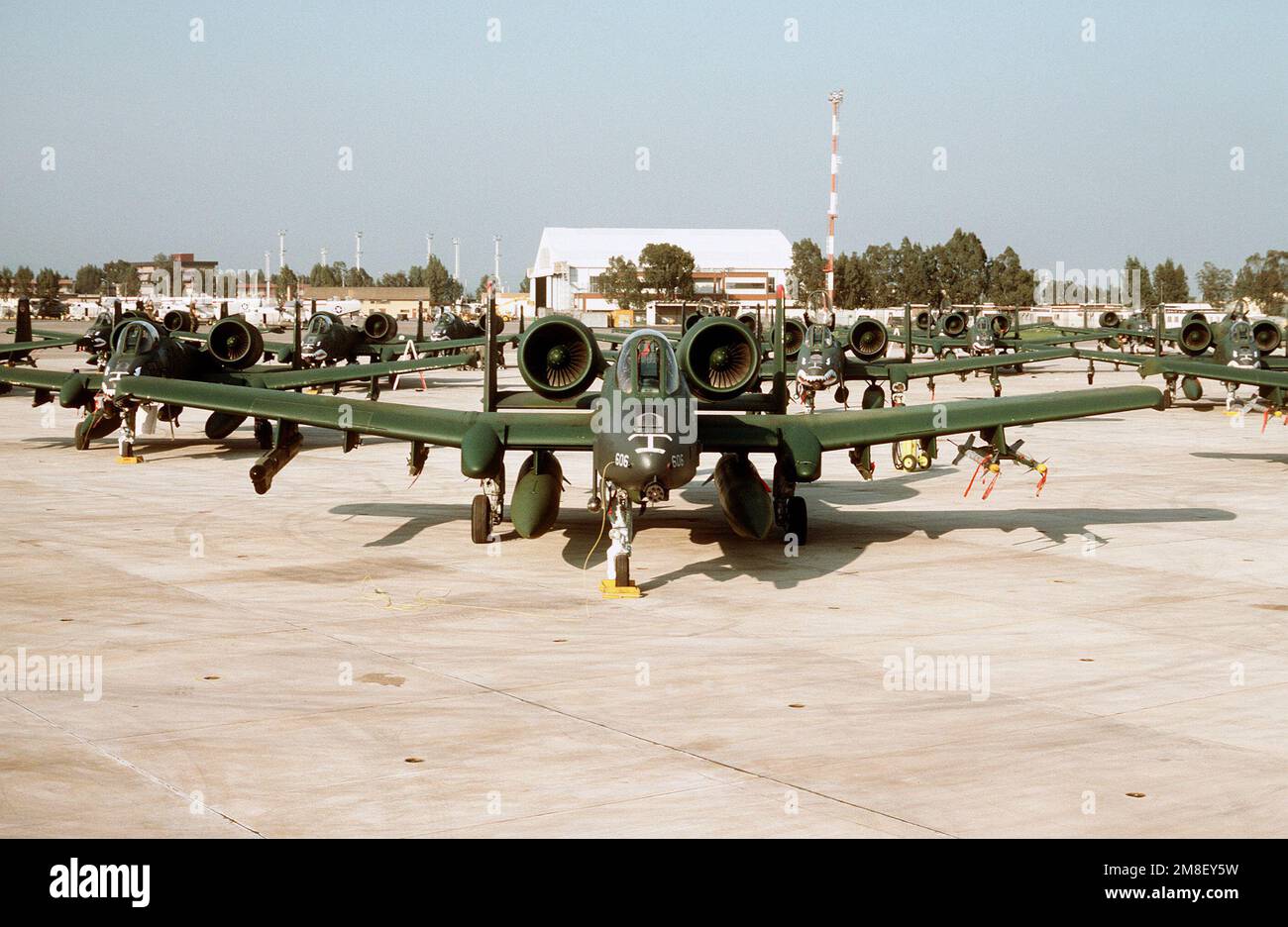 A-10A Thunderbolt II aircraft of the 23rd Tactical Fighter Wing line ...