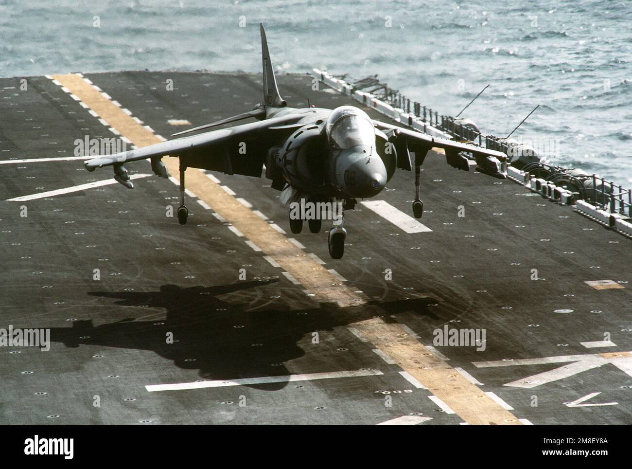 A Marine Attack Squadron 223 (VMA-223) AV-8B Harrier aircraft makes a ...