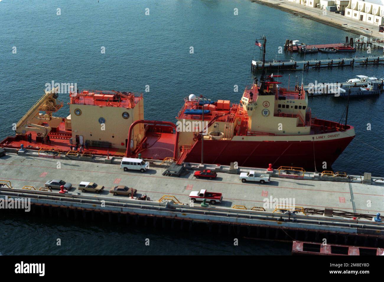 A starboard beam view of the deep submergence support ship Laney ...