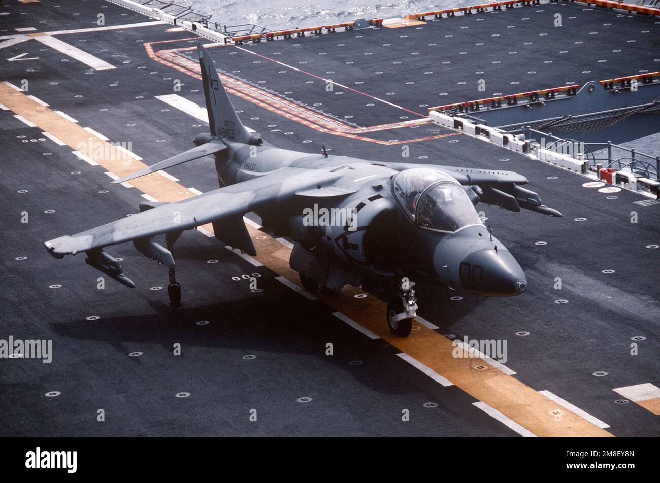 A Marine Attack Squadron 223 (VMA 223) AV-8B Harrier aircraft prepares ...