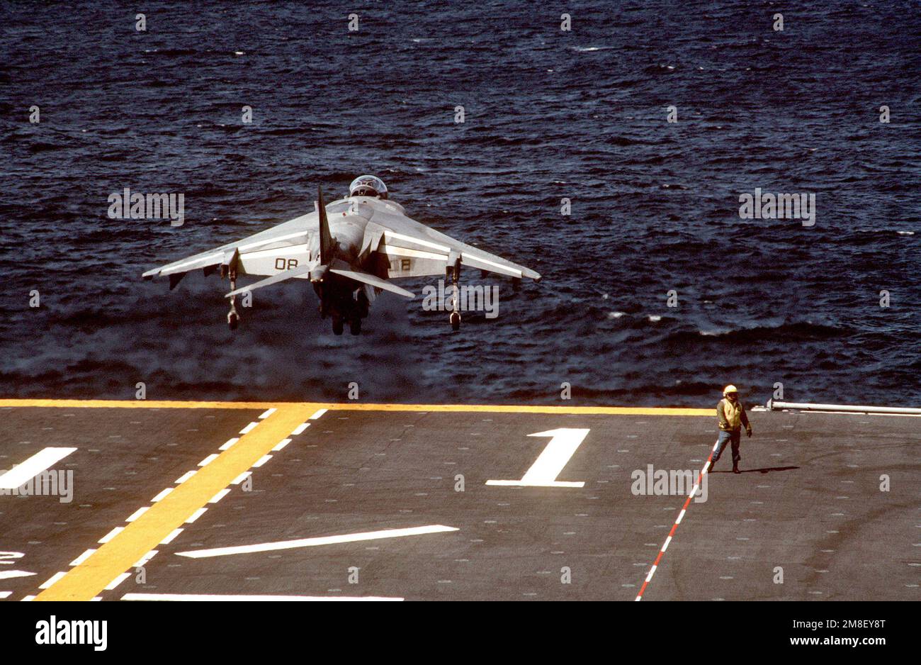 A Marine Attack Squadron 223 (VMA-223) AV-8B Harrier aircraft takes off ...