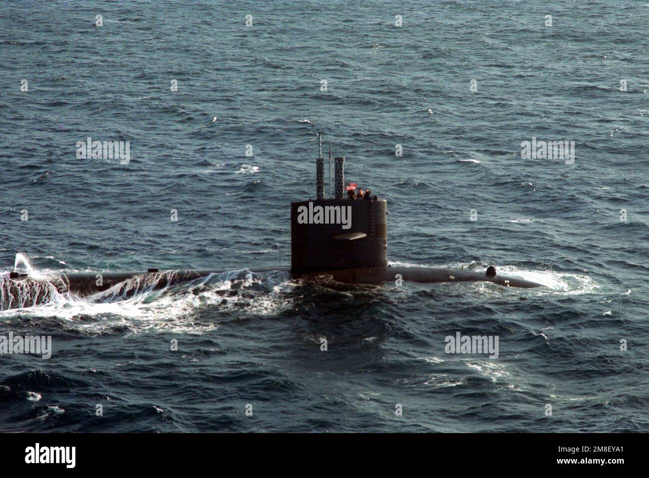 A starboard view of the sail section of a Sturgeon class submarine ...