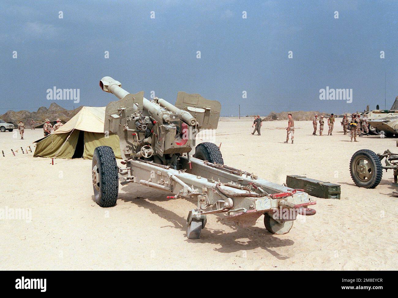 A left rear view of an Iraqi D-20 152mm gun-howitzer that was captured ...