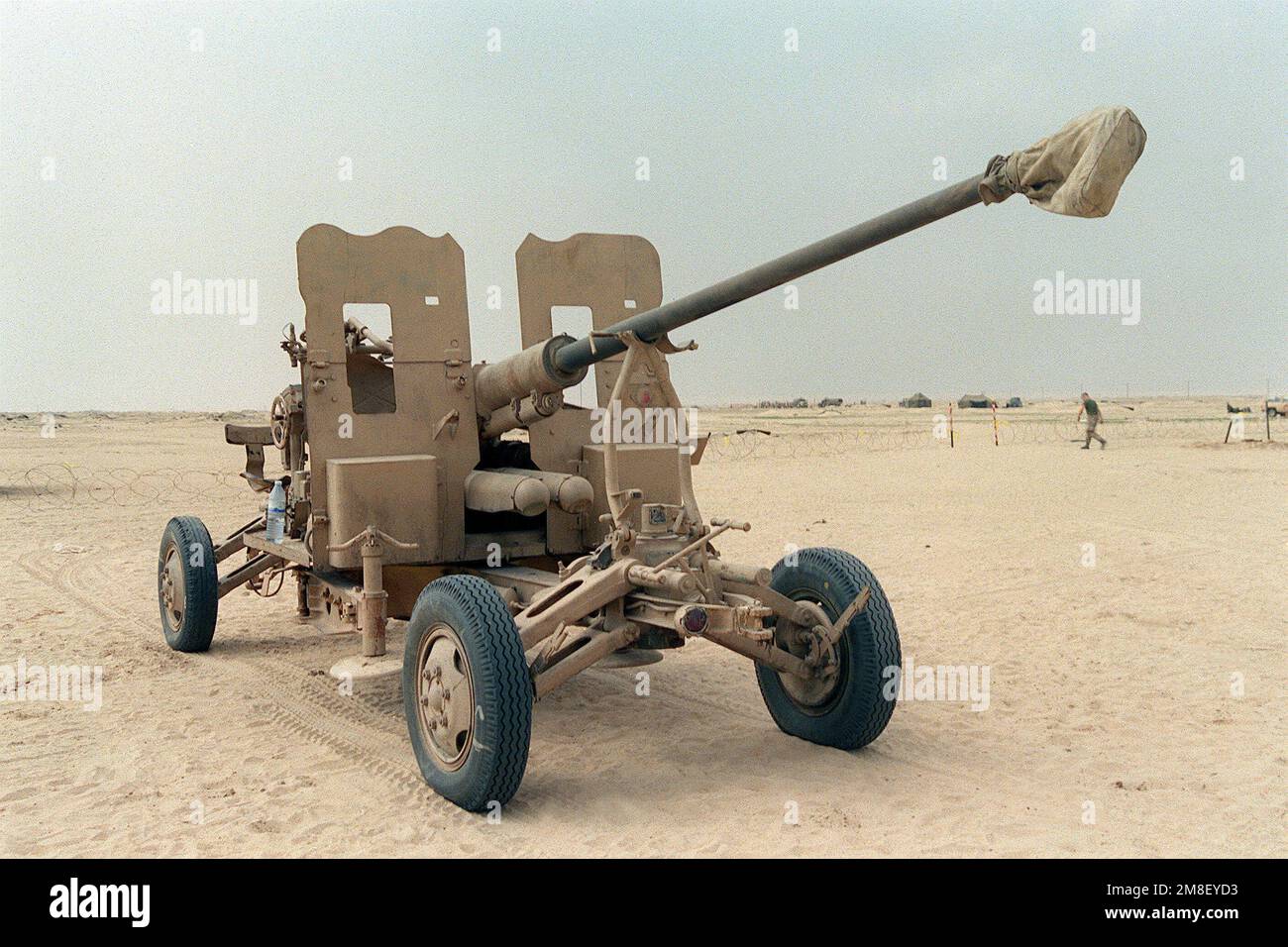 A right front view of an Iraqi S-60 57mm automatic anti-aircraft gun ...