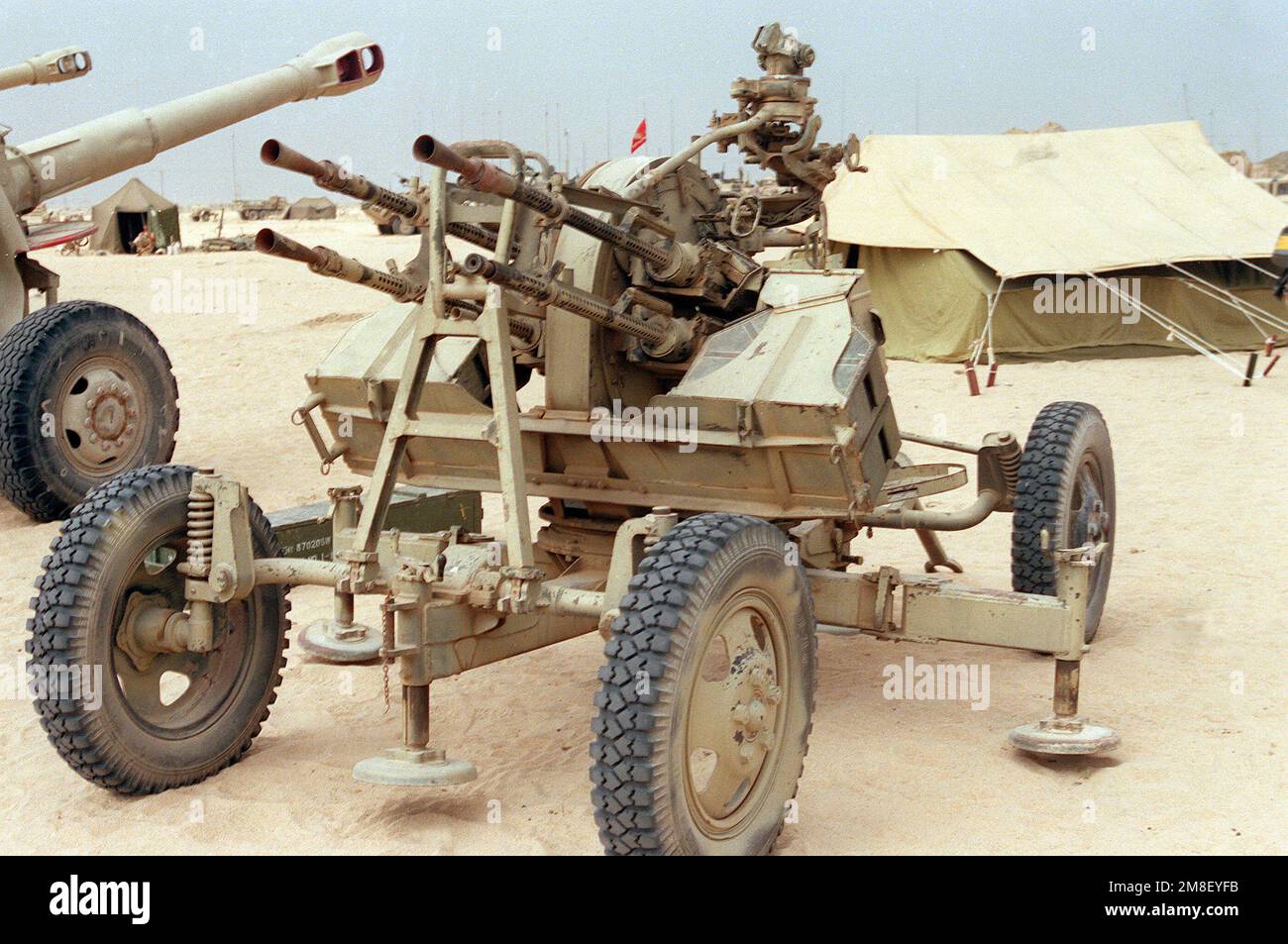 A left front view of a ZPU-4 anti-aircraft machine gun that was ...