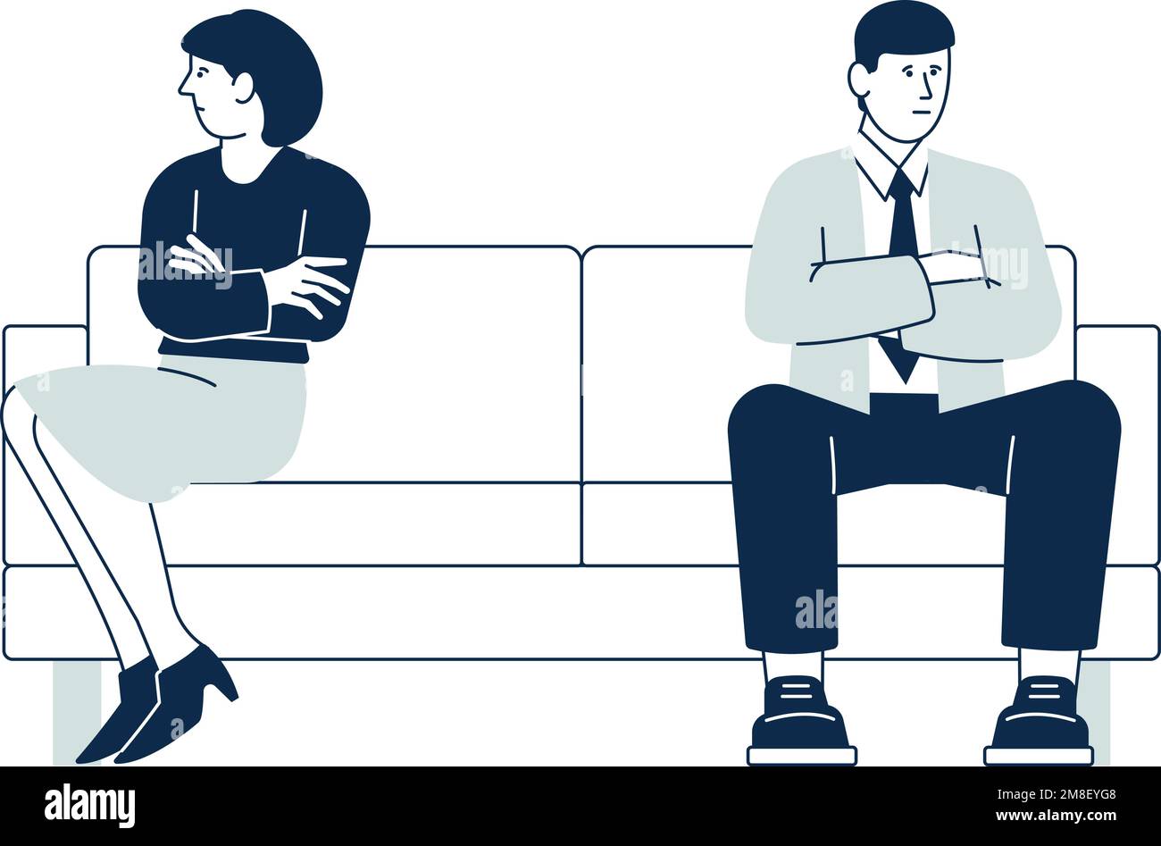 Couple conflict. Man and woman sit on couch and not talking Stock ...