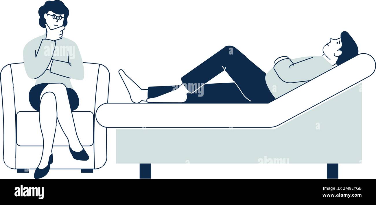 Psychoanalysis session. Person lay on couch and talking. Depression ...