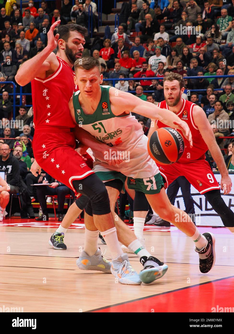 Milan, Italy. 13th Jan, 2023. Arnas Butkevicius (Zalgiris Kaunas ...