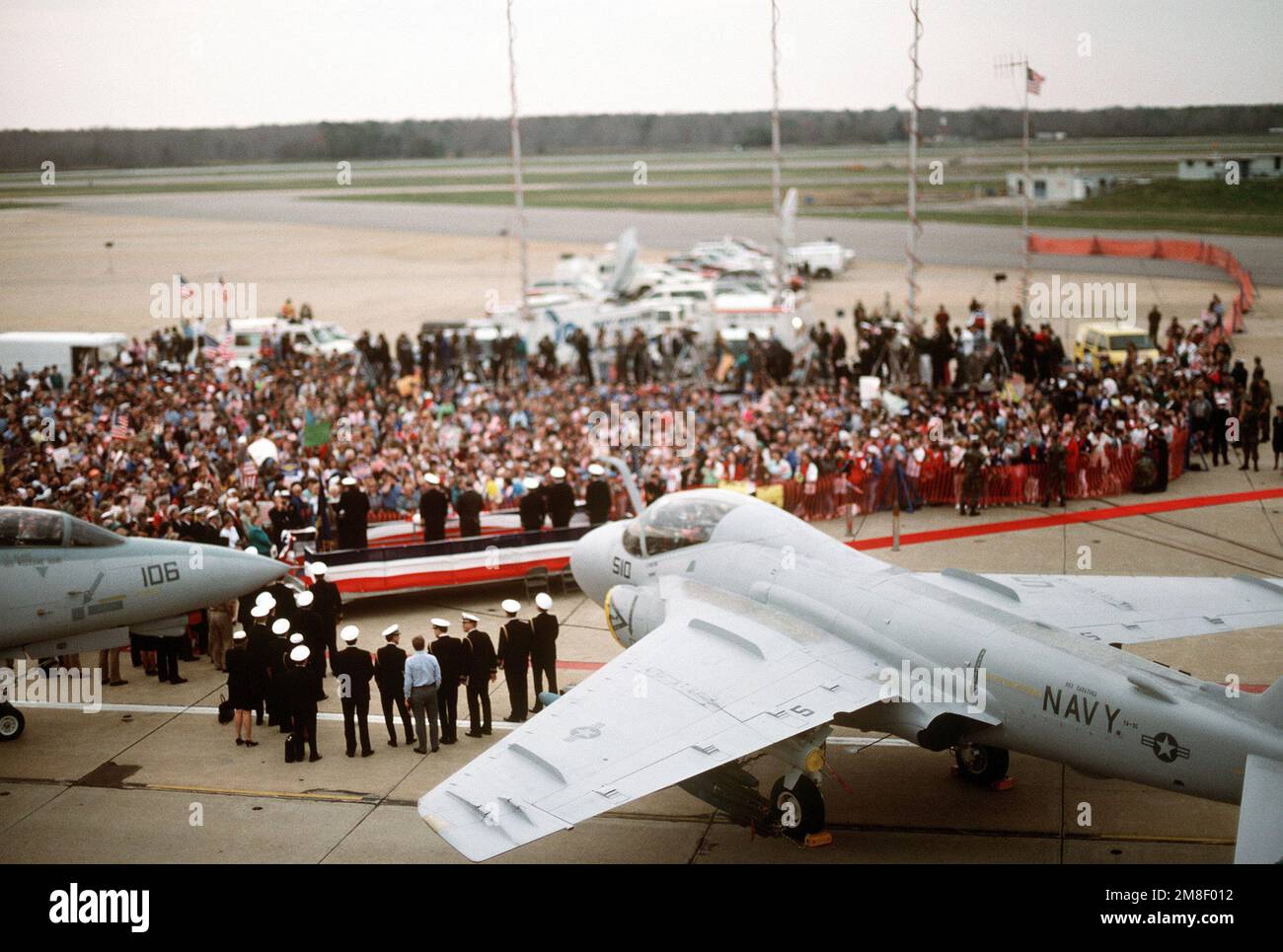 A Fighter Squadron 101 (VF-101) F-14A Tomcat aircraft, an A-6 Intruder ...