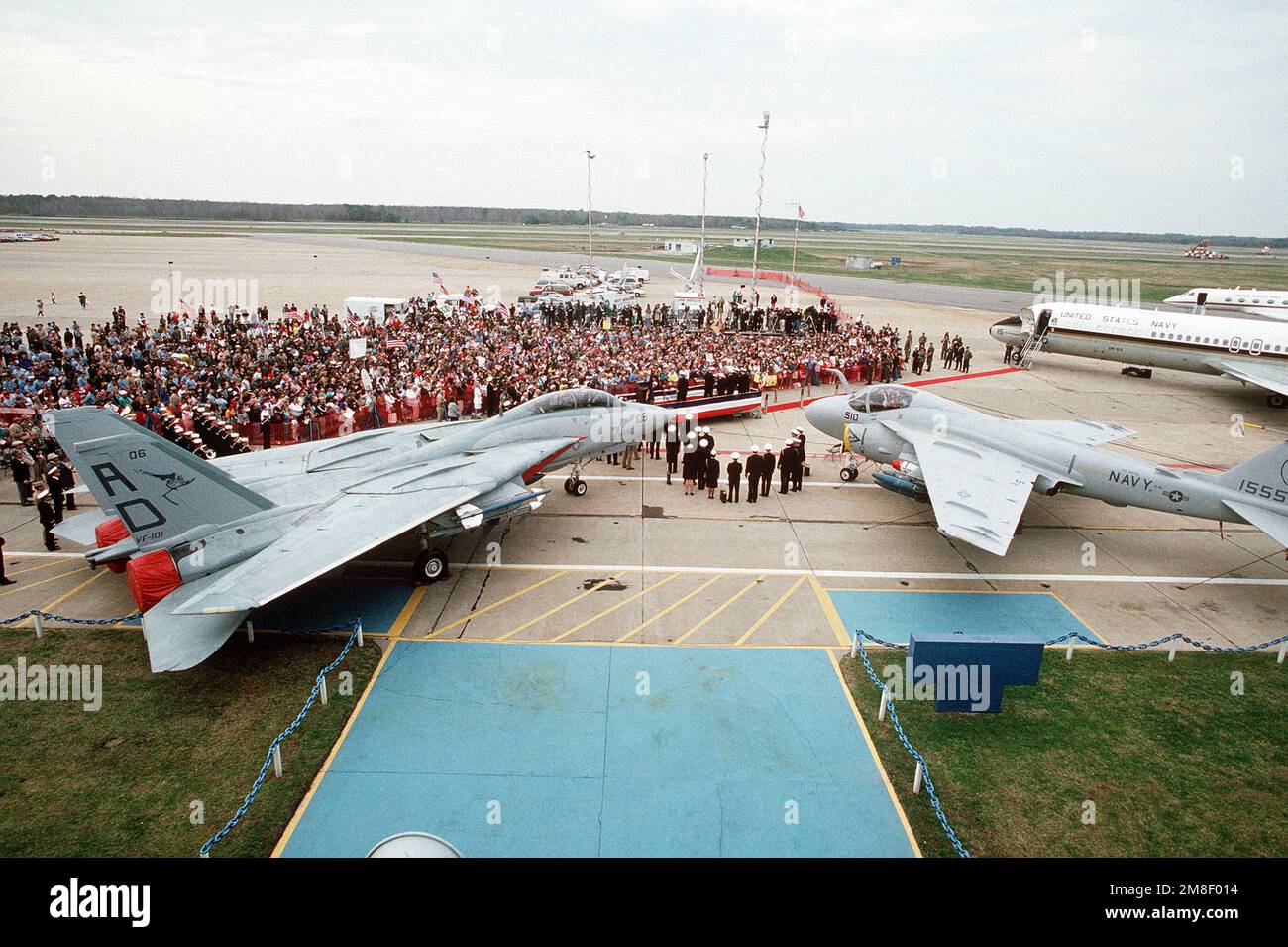 A Fighter Squadron 101 (VF-101) F-14A Tomcat aircraft, an A-6 Intruder ...