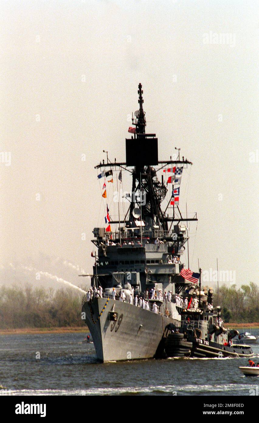The large harbor tug ANTIGO (YTB-792) maneuvers the guided missile ...