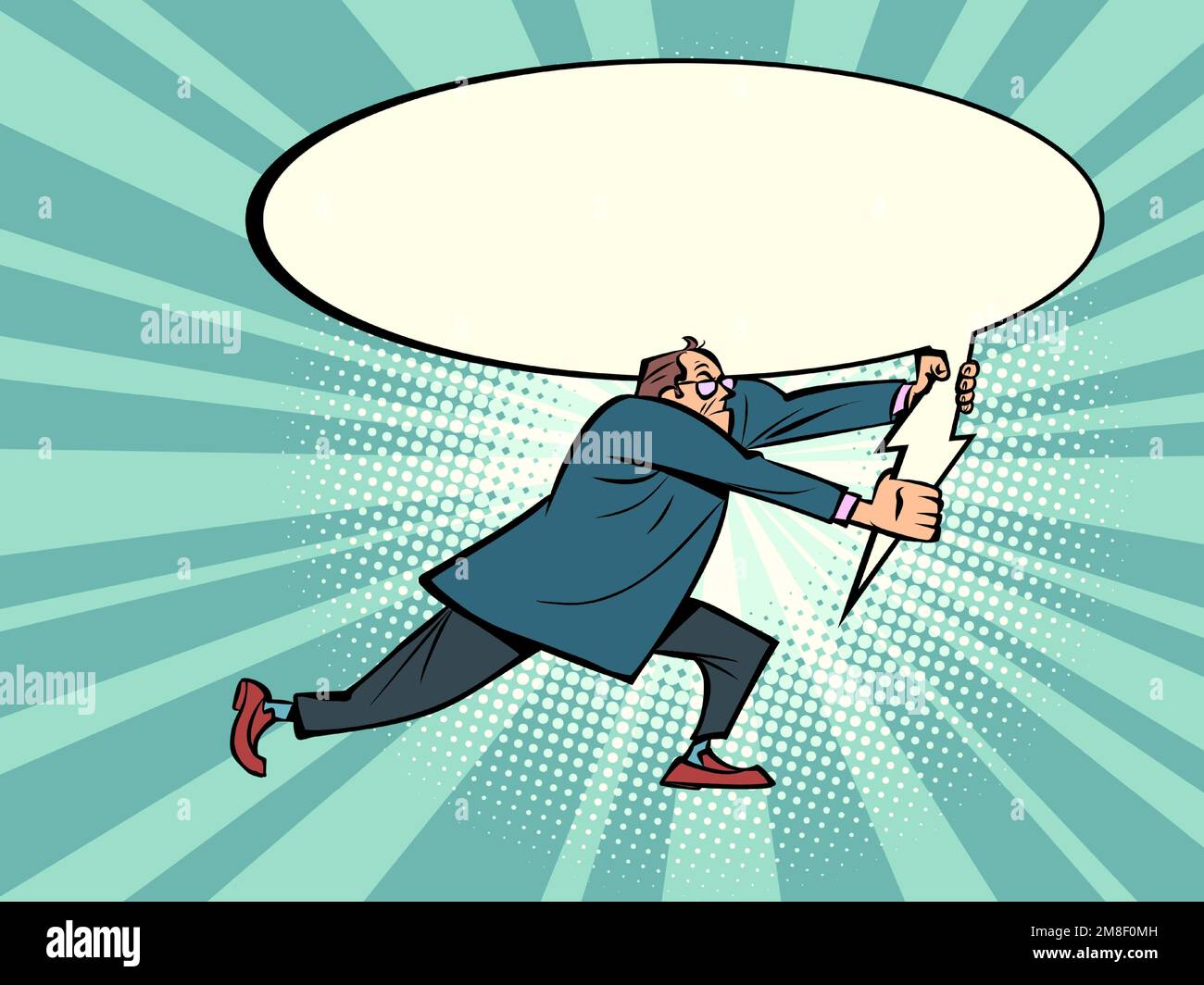 businessman with a comic bubble, conversation and communication in ...